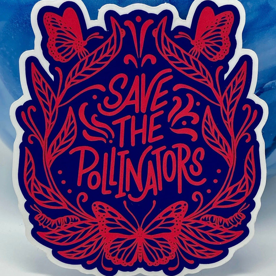 Save the Pollinators Sticker (Blue and Red) – Rochester Pollinators